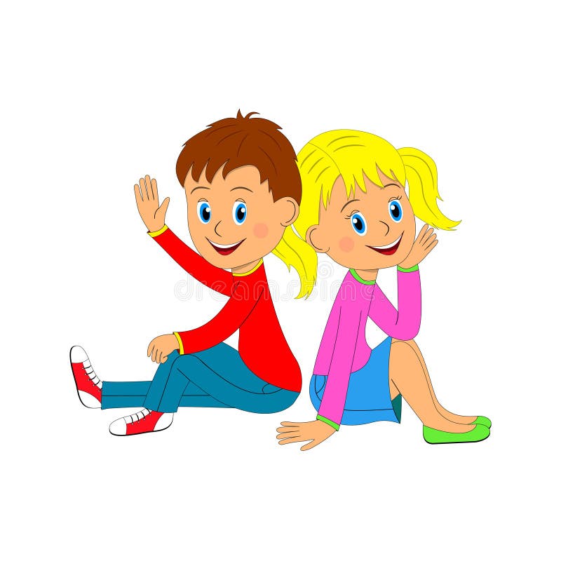 Boy and Girl Sitting on the Bench and Reading Stock Vector ...
