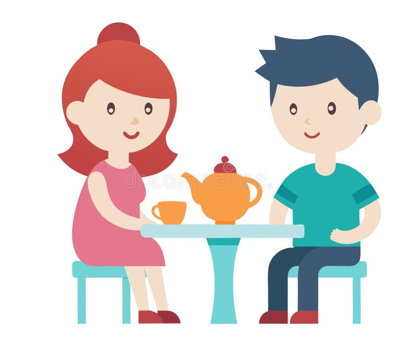 Boy and Girl Sitting at Thr Tea Table Stock Vector - Illustration of ...