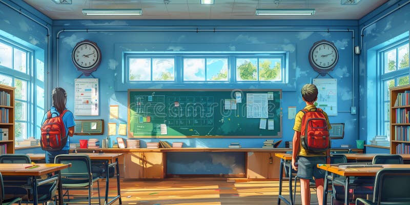 A Boy and a Girl are Standing Inside a Classroom Stock Image - Image of ...