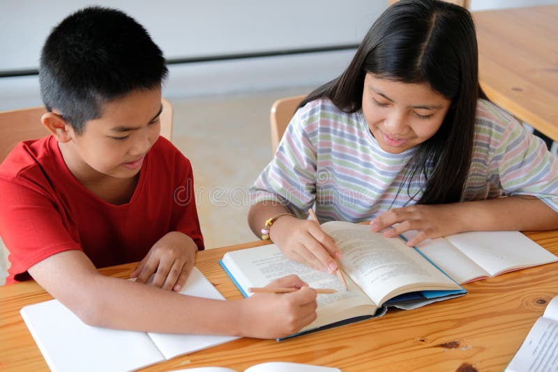 Boy Girl Student Studying Doing Homework. Learning Education at School ...