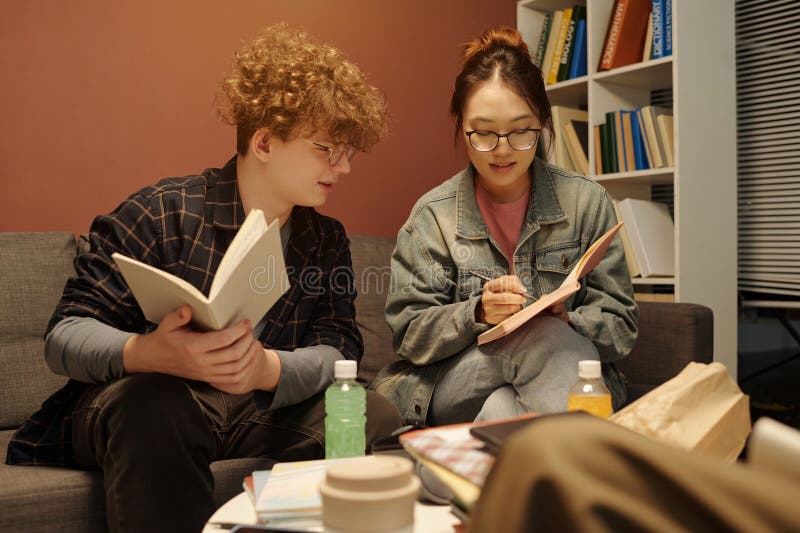 Boy and Girl in Study Session Stock Image - Image of help, couch: 359779275