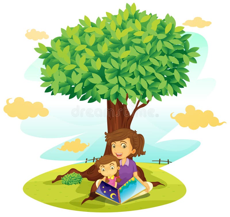 A Boy and Girl Studying Under Tree Stock Illustration - Illustration of ...