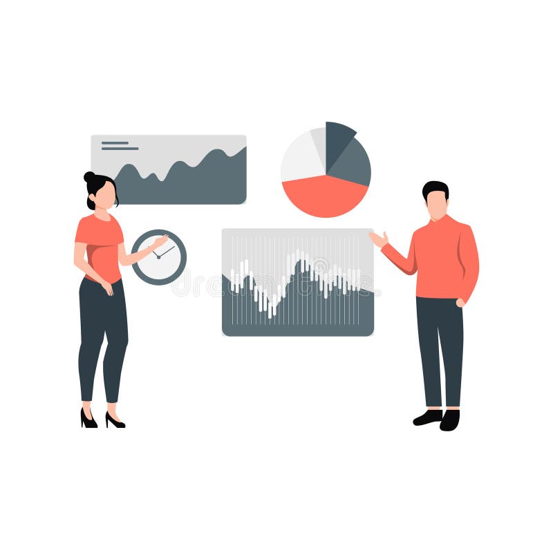 A Boy and a Girl are Talking about Analytical Graph Stock Illustration ...