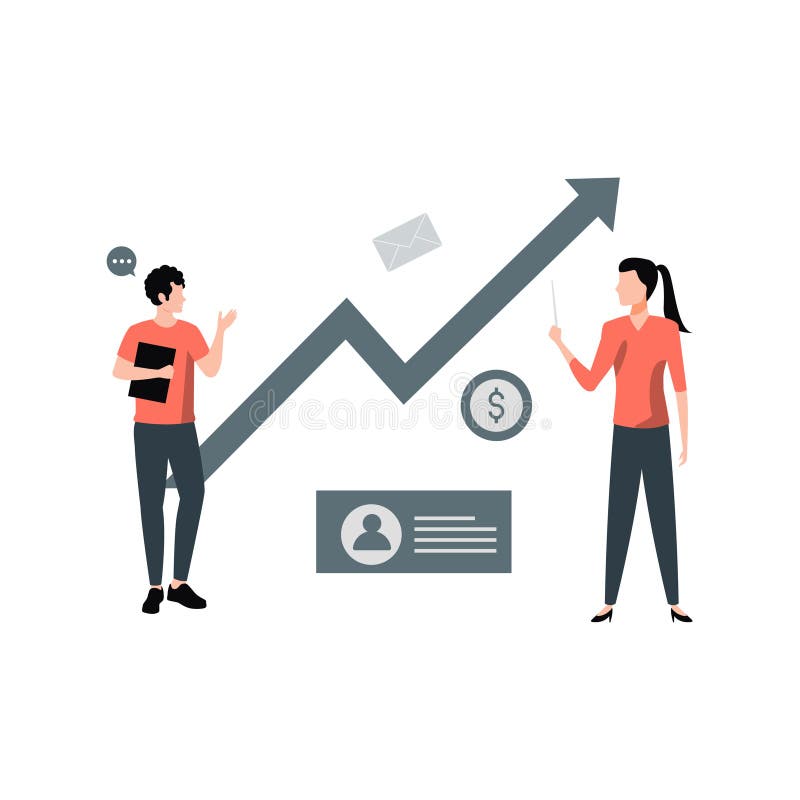 The Boy and Girl Talking about Business Graph Stock Illustration ...