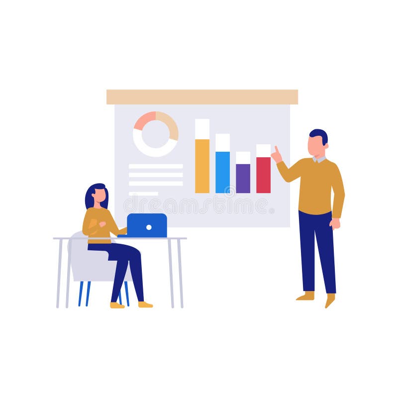 A Boy and a Girl are Talking about a Chart Graph Stock Illustration ...