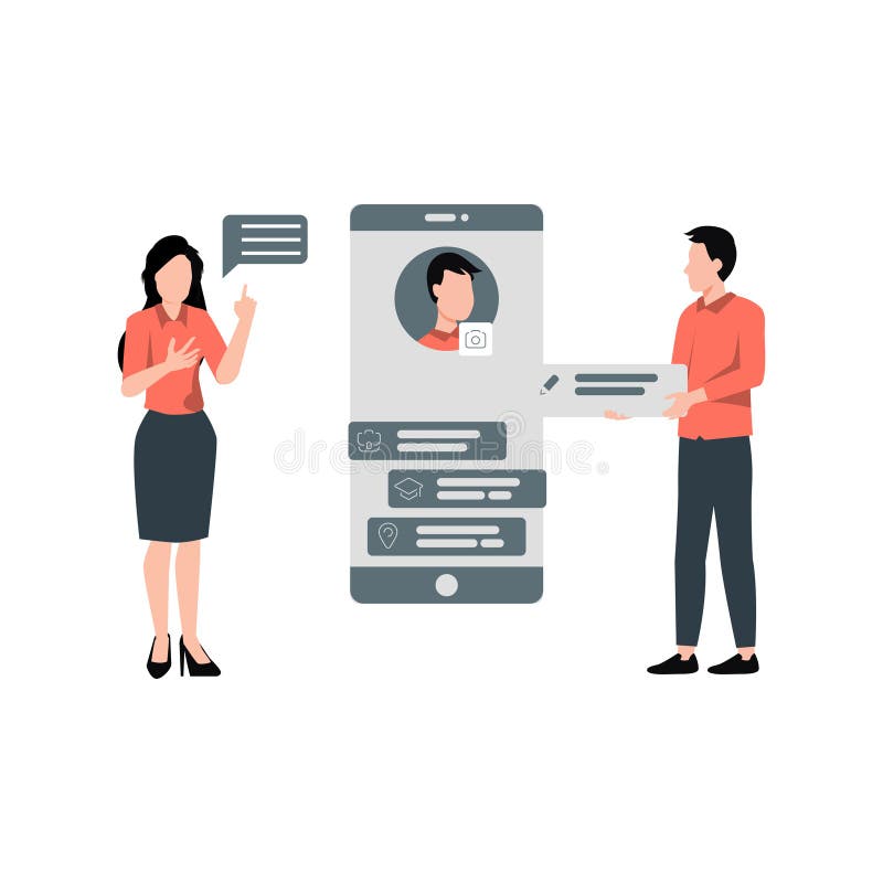 Boy and Girl Talking about User Profile Stock Illustration ...