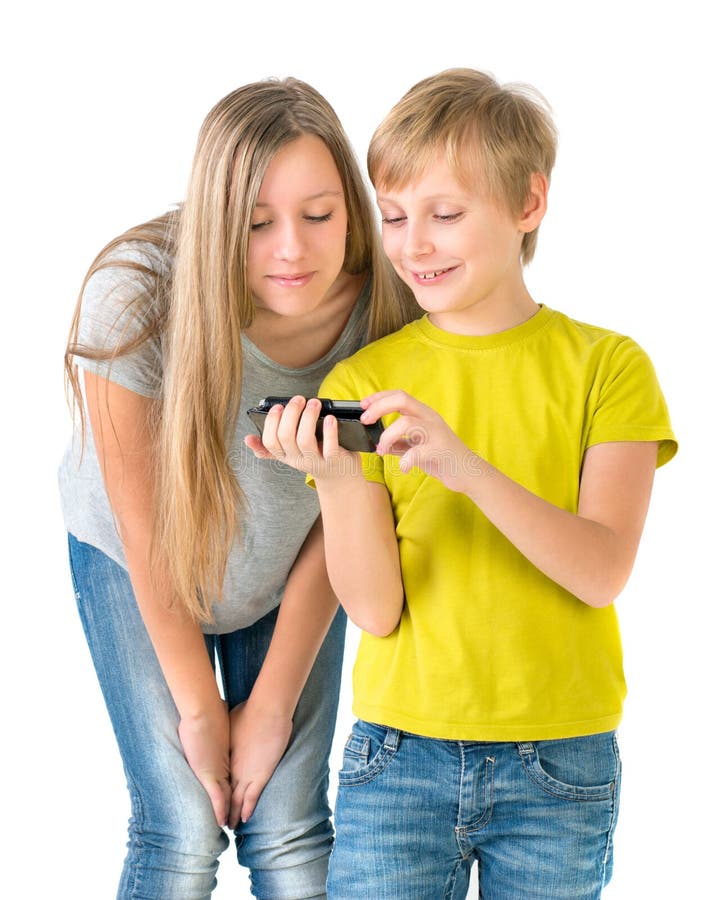Boy and Girl Watching Video on the Phone Stock Photo - Image of program ...
