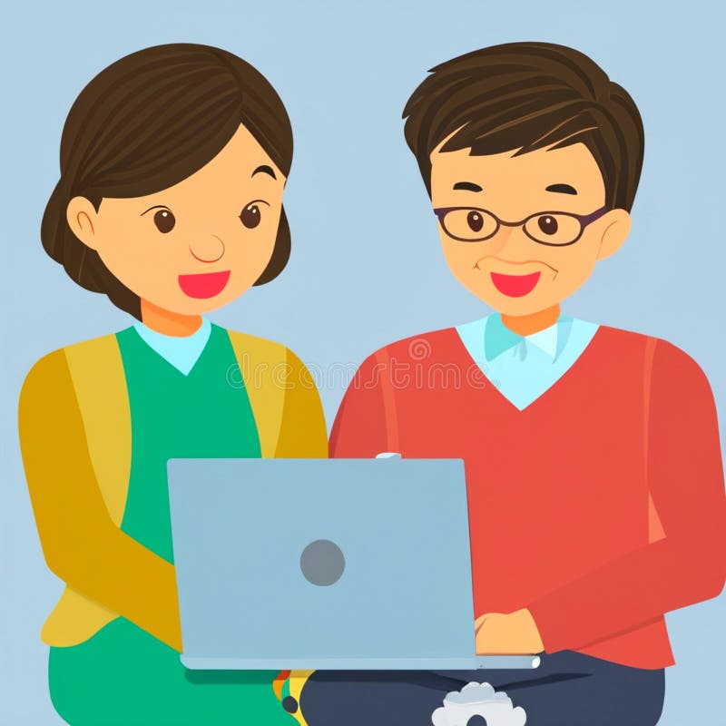 A Boy and a Girl Work with One Laptop | Learn Computer Design | Smart ...