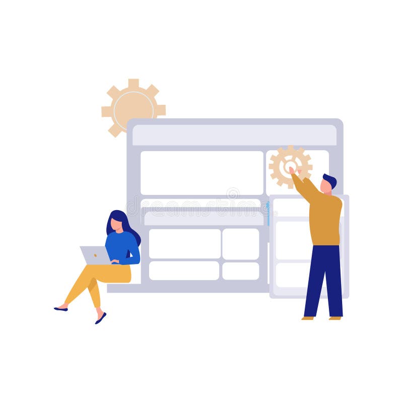 Boy and Girl Working on Gear Setting Stock Illustration - Illustration ...