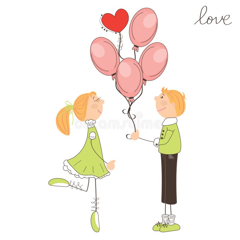Boy Give Balloons To the Girl Stock Vector - Illustration of ...