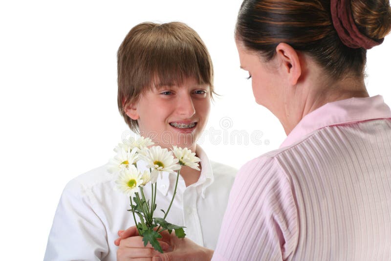 Boy giving flowers stock photo. Image of pink, flower - 2359200