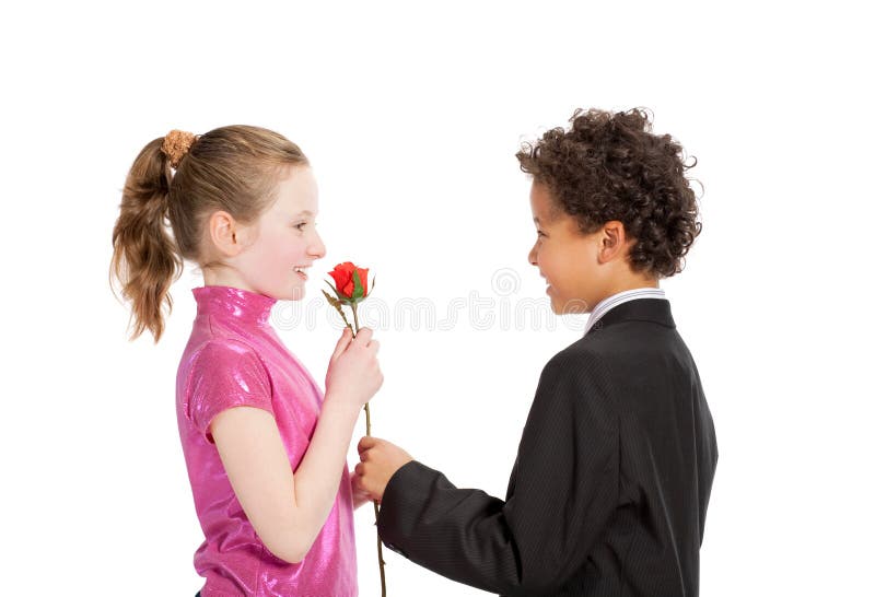 Boy Giving a Rose To a Girl Stock Photo - Image of childhood, happy ...