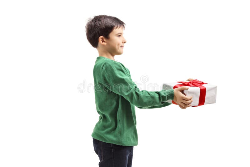 Boy Giving a Wrapped Present Box Stock Photo - Image of happy, present ...