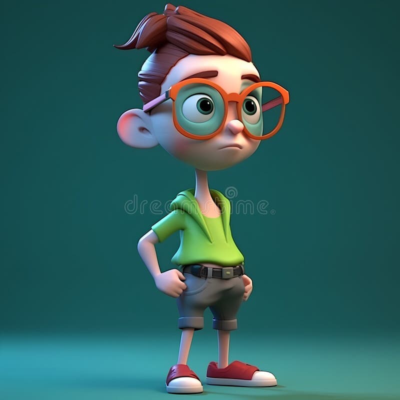 Boy with Glasses and Green T-shirt, 3d Render Illustration Stock ...
