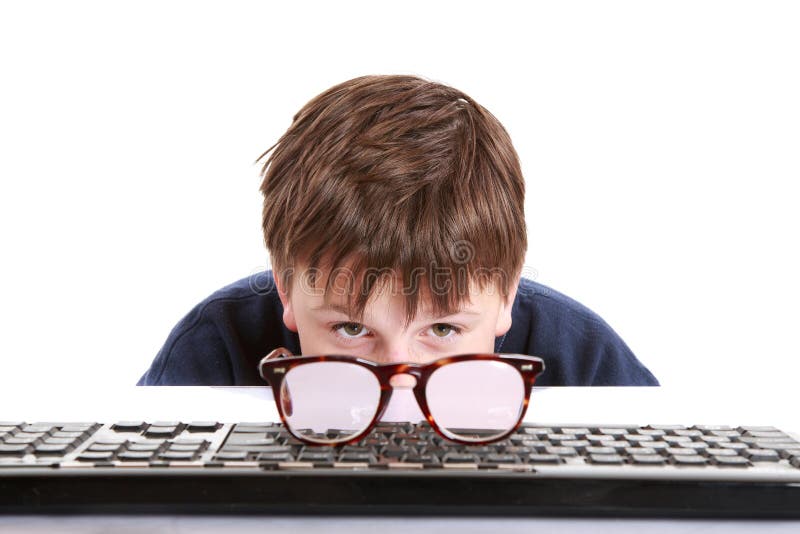 Boy with Glasses and Low Vision Stock Photo - Image of school, natural ...