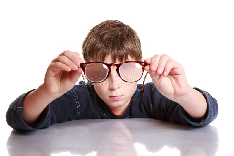 Boy with Glasses and Low Vision Stock Image - Image of person, genius ...