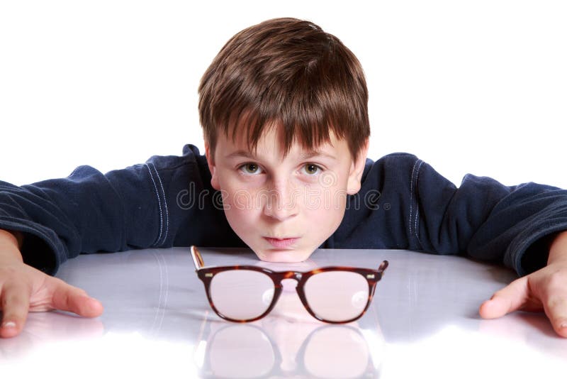 Boy with Glasses and Low Vision Stock Image - Image of friendly, genius ...