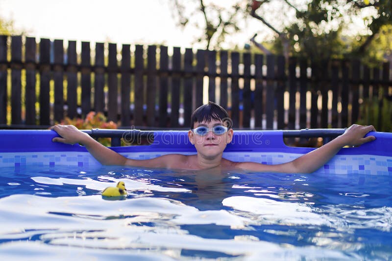 Boy with Glasses for Swimming in the Pool Stock Image - Image of play ...