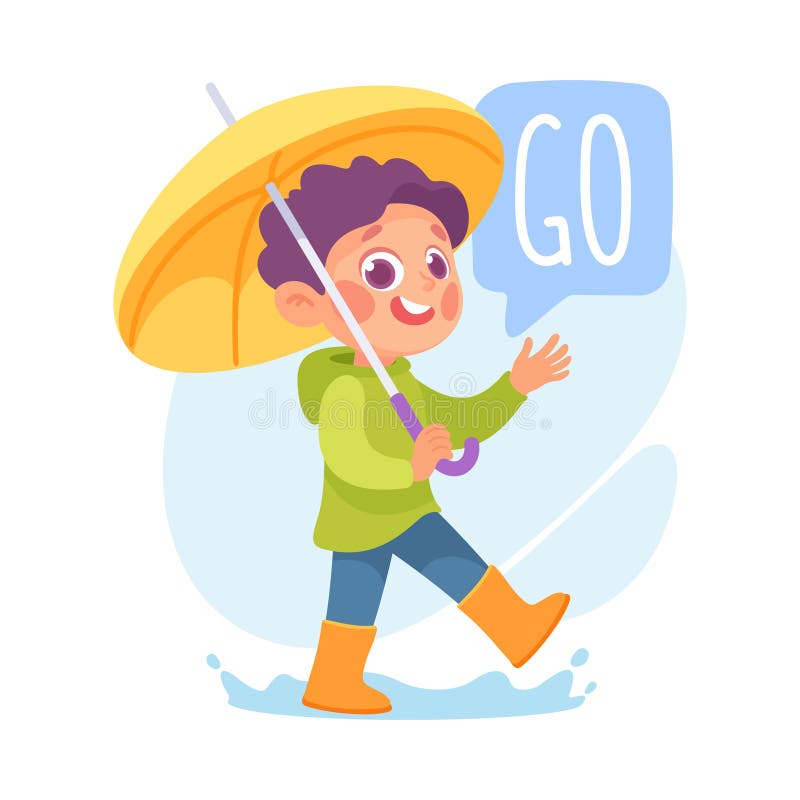 Boy Go with Umbrella As Verb Study with Little Kid Demonstrating ...