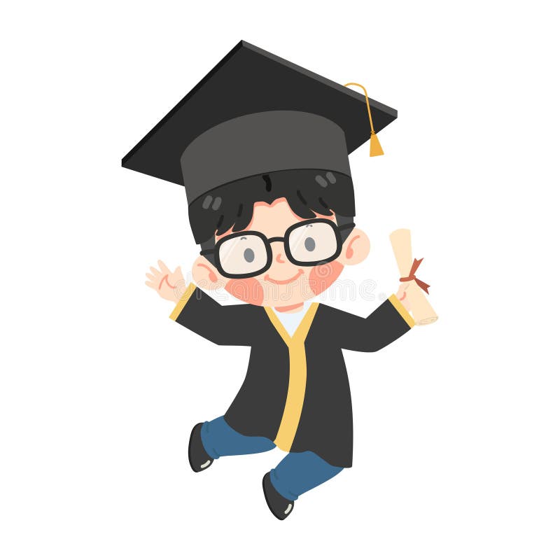 Boy in Graduation Gown Jumping Stock Vector - Illustration of smiling ...