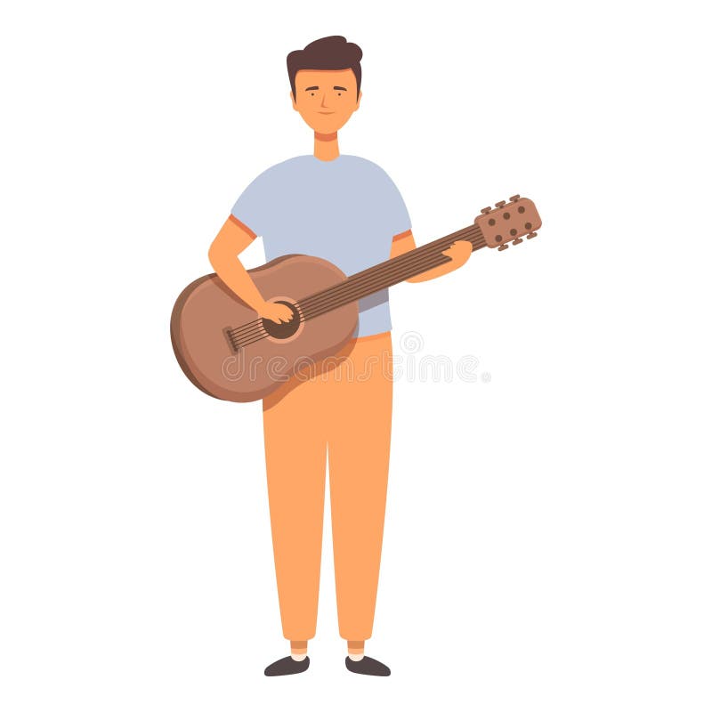 Boy Guitar Playing Icon Cartoon Vector. Musical Lesson Stock Vector ...