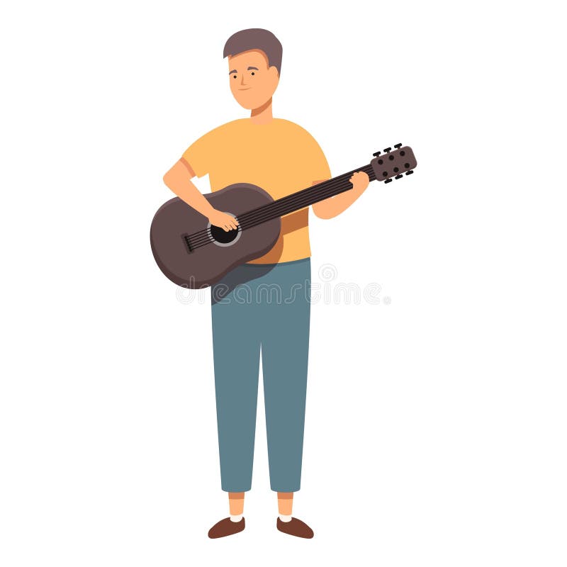 Boy with Guitar Playing Icon Cartoon Vector. Sing Musical Play Stock ...