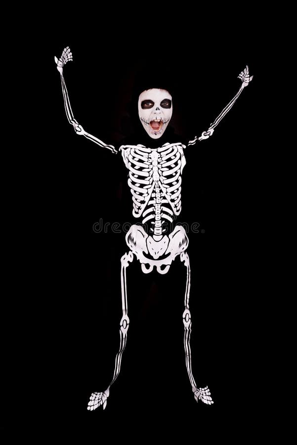 Boy in Halloween Skeleton Costume Stock Photo - Image of costume, face ...