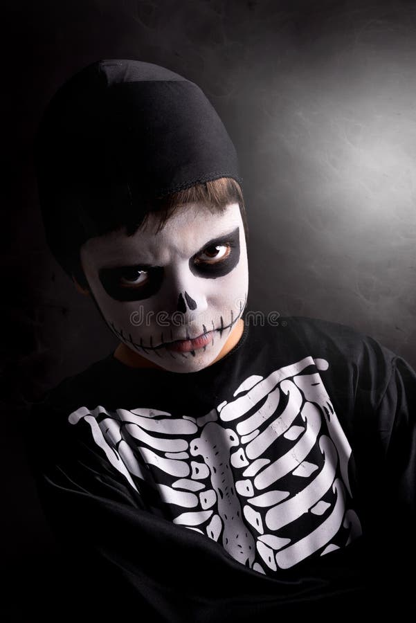 Boy in Halloween Skeleton Costume Stock Image - Image of evil, male ...