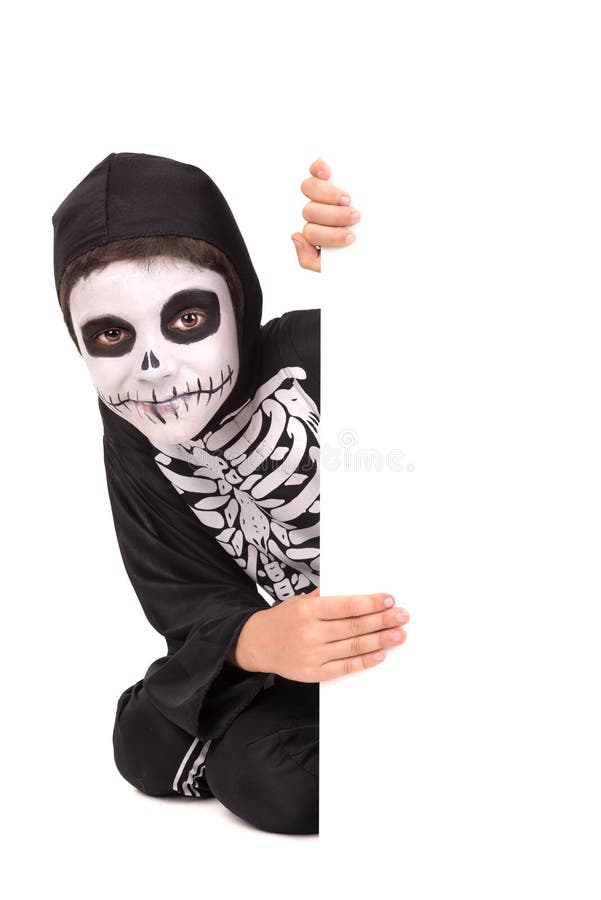 Boy in Halloween Skeleton Costume Stock Image - Image of childhood ...