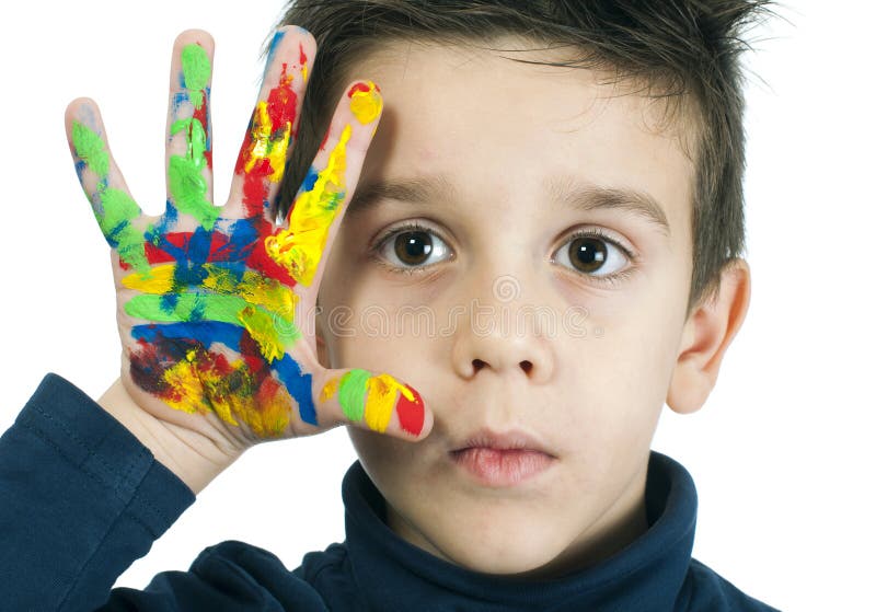 Boy Hand Painted with Colorful Paint Stock Photo - Image of hands ...