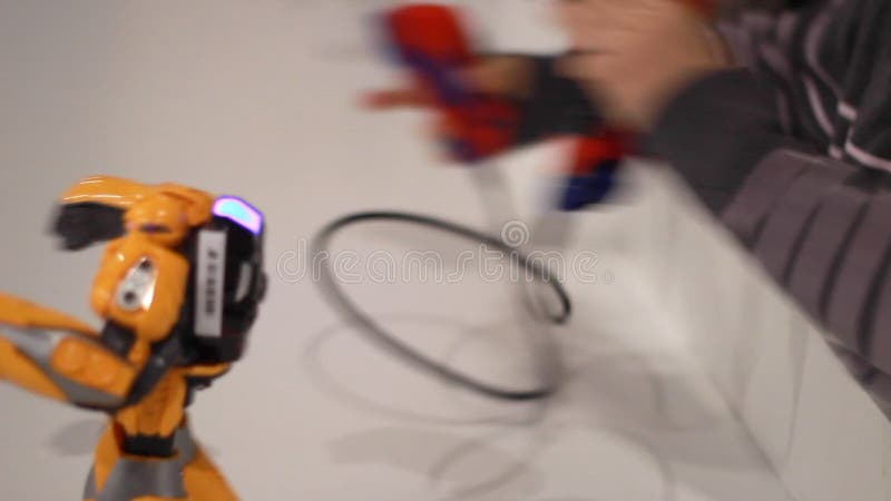 Robot and Gamer Moving in VR Glasses, Close Up. Stock Footage - Video ...