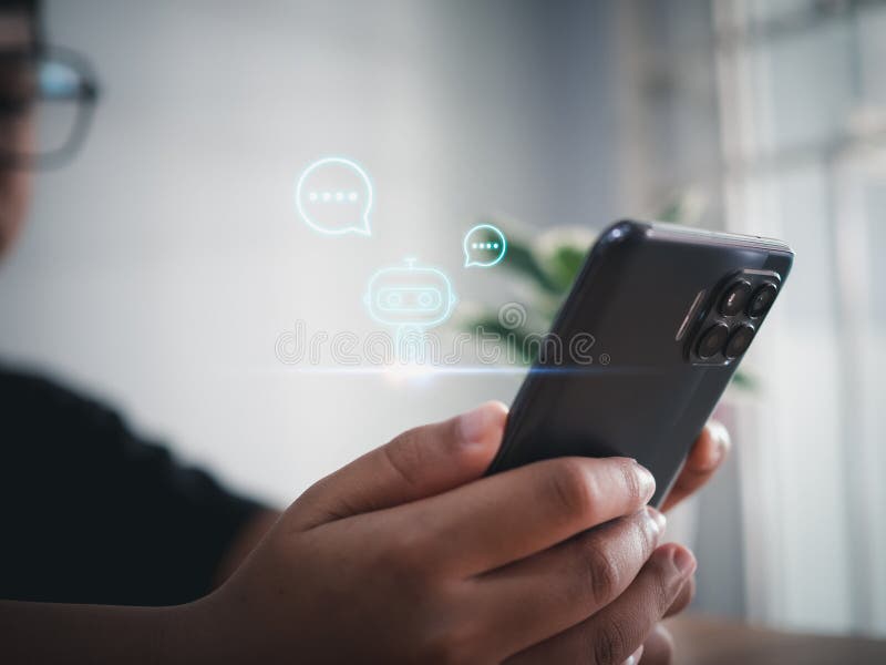 A Boy Hand Uses a Smartphone To Type Live Chat, Ask, Answer with an ...