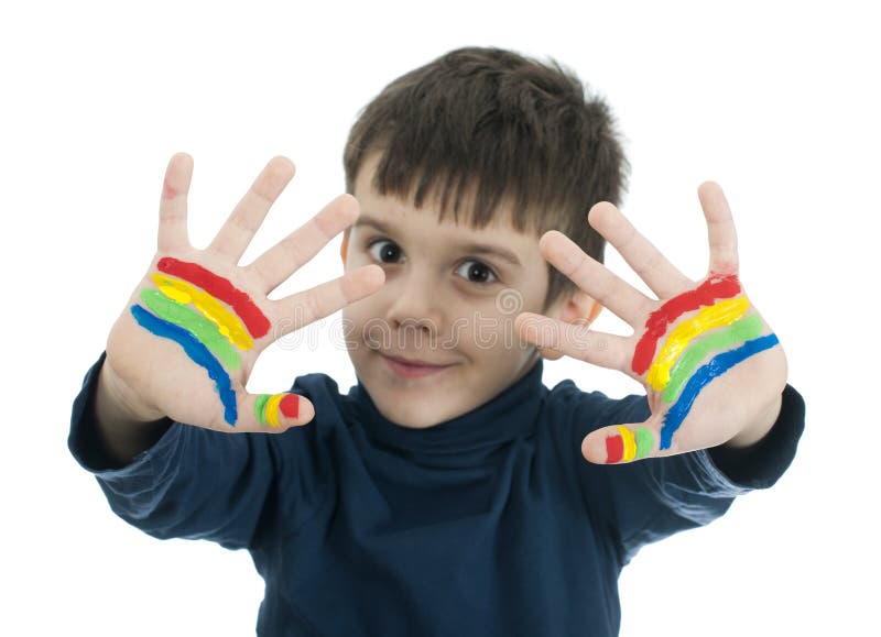 Boy Hands Painted with Colorful Paint Stock Photo - Image of ...