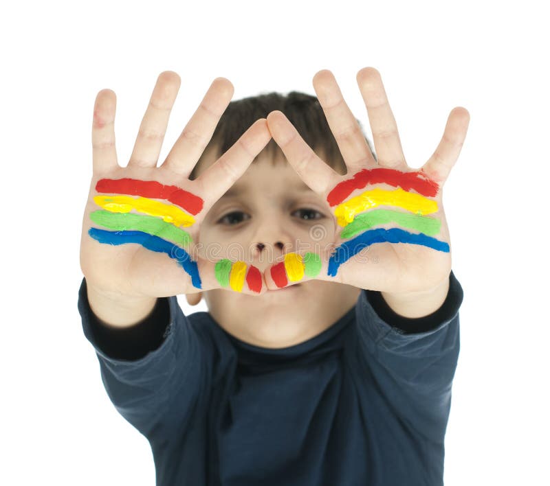 Boy Hands Painted with Colorful Paint Stock Photo - Image of bright ...