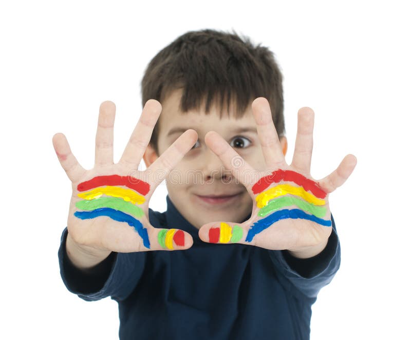 Boy Hands Painted with Colorful Paint Stock Photo - Image of colorful ...
