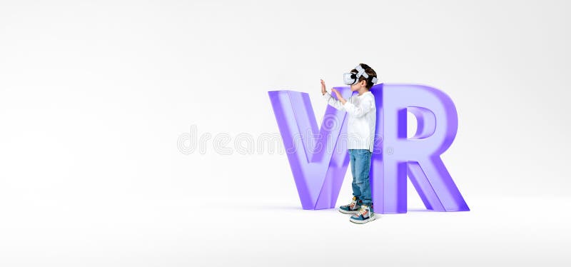 Kid in Vr Glasses Hands Touching Something Near Mockup Phone Display ...