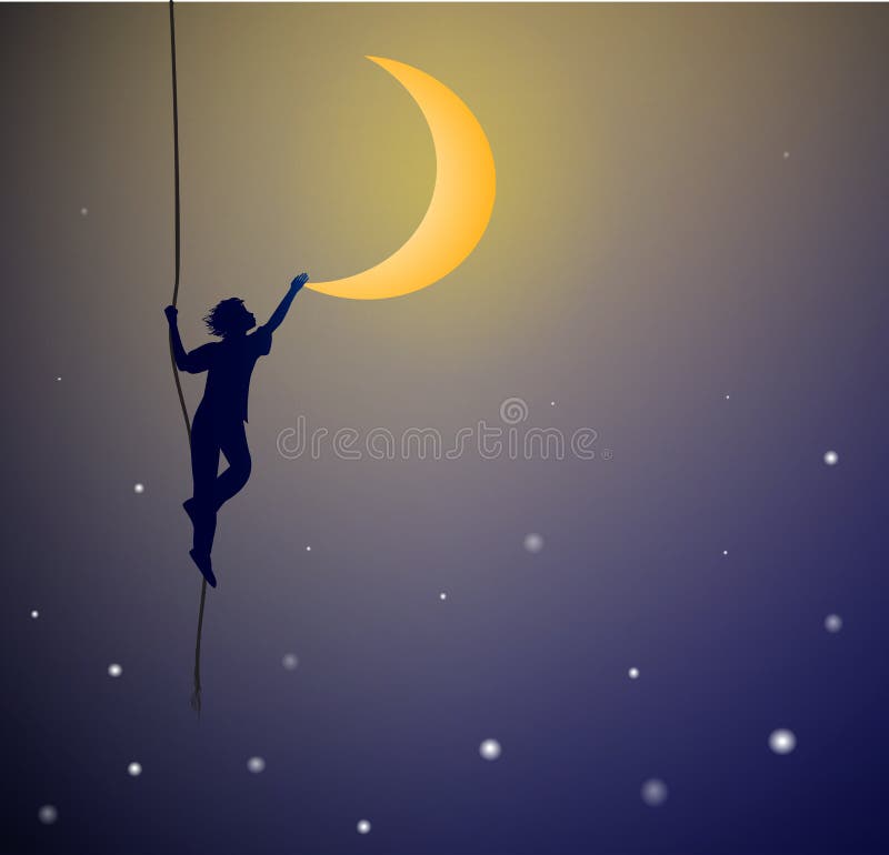Cartoon Touching The Moon Moon Touching Moon Stock Illustrations