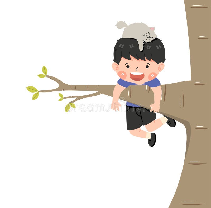 Boy Hanging on a Tree Branch Stock Vector - Illustration of lifestyle ...