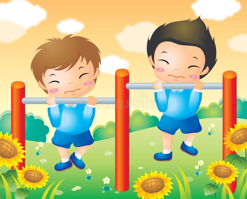 Boy Hangs on a Horizontal Bar Stock Vector - Illustration of fingers ...
