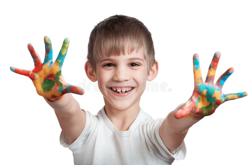 Boy Happily Shows the Ink-stained Hands Stock Photo - Image of ...