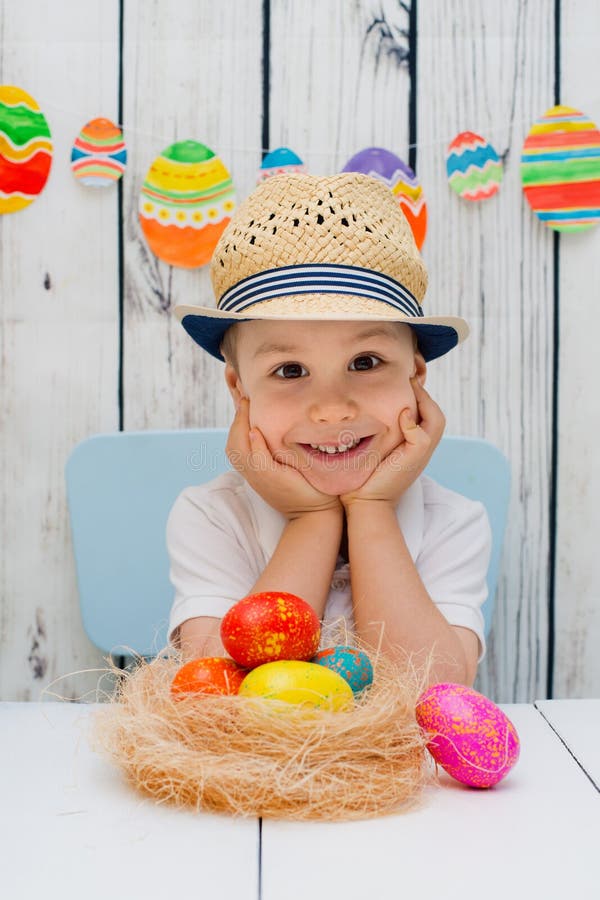 Boy is Happy with Easter Eggs Stock Image - Image of happy, horizontal ...