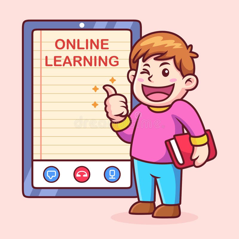 Boy Happy with Online Learning Cartoon. Vector Icon Illustration ...