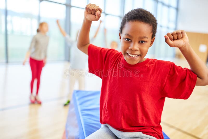 Boy is Happy in Physical Education Stock Photo - Image of children ...