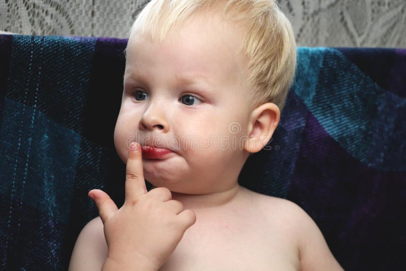 The Boy Has a Broken Wound on the Lips Stock Image - Image of asia ...