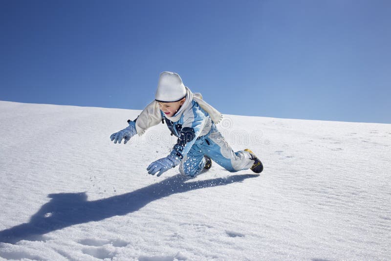 Boy Has Fun in the Mountains, Winter Fun Stock Image - Image of ...