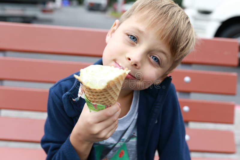 Boy has ice cream stock photo. Image of food, delicious - 195565962