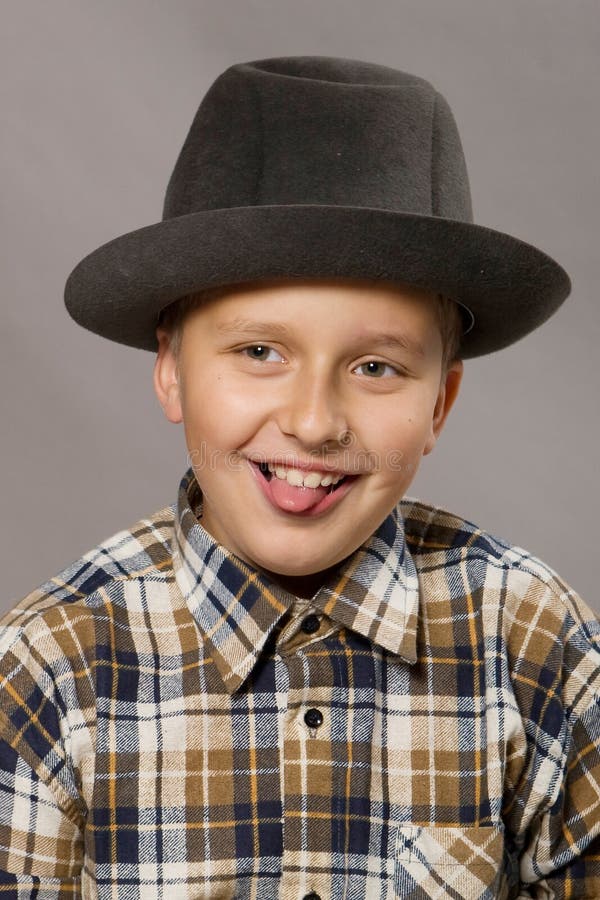 Boy with hat stock photo. Image of grey, nose, cheeky - 12035678