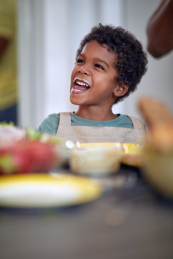 Boy Have Fun at Breakfast and Have Moustache from Milk Stock Image ...