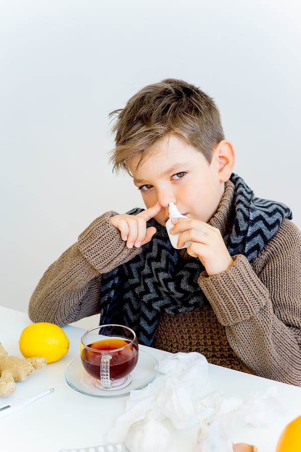 Boy having flu stock photo. Image of childhood, cough - 104481624