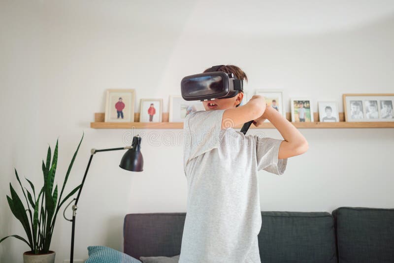 Boy Having Fun Playing Virtual Reality Simulation Games Stock Image ...